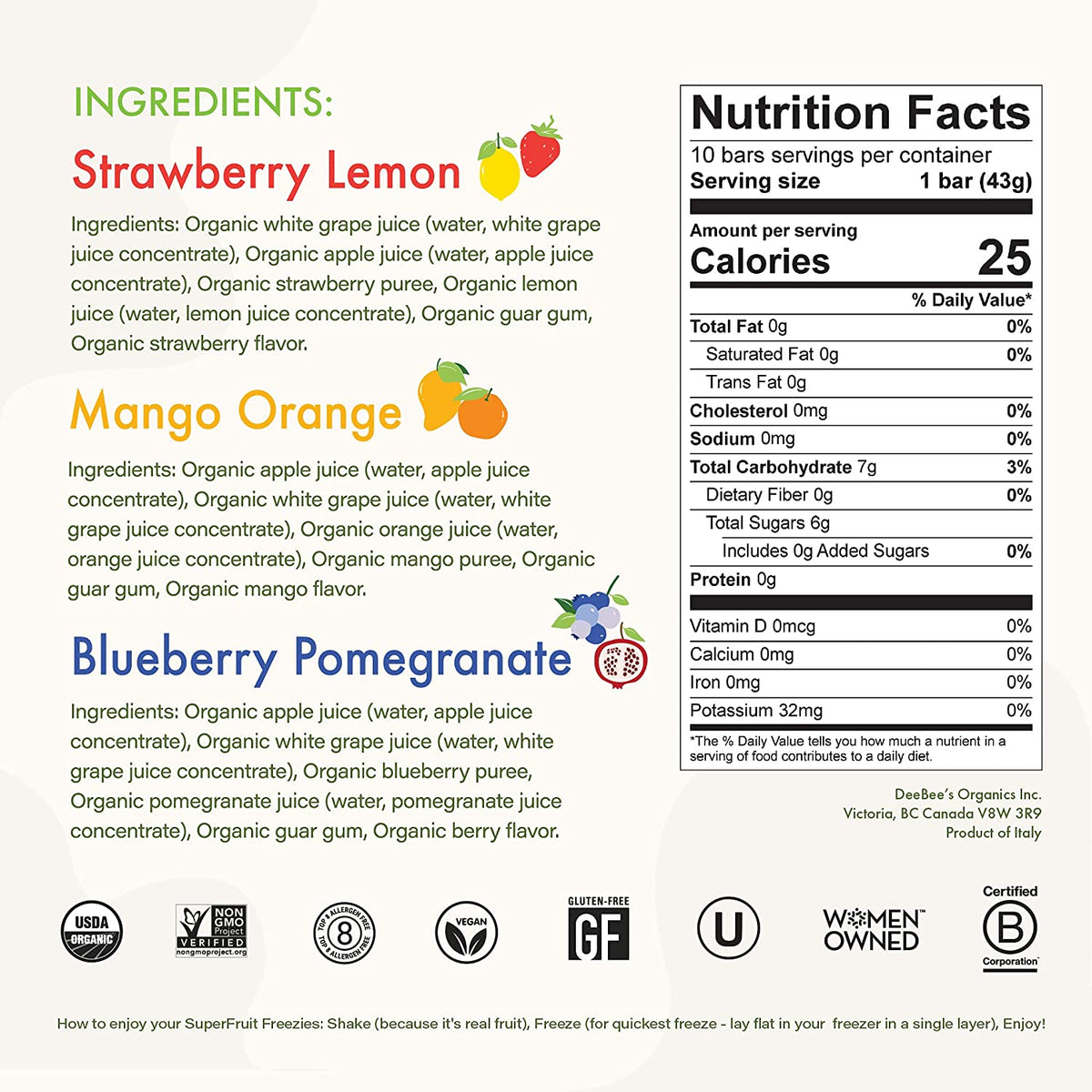 DeeBee's Organics SuperFruit Freezies - 140 Count – Healthy Snack Solutions