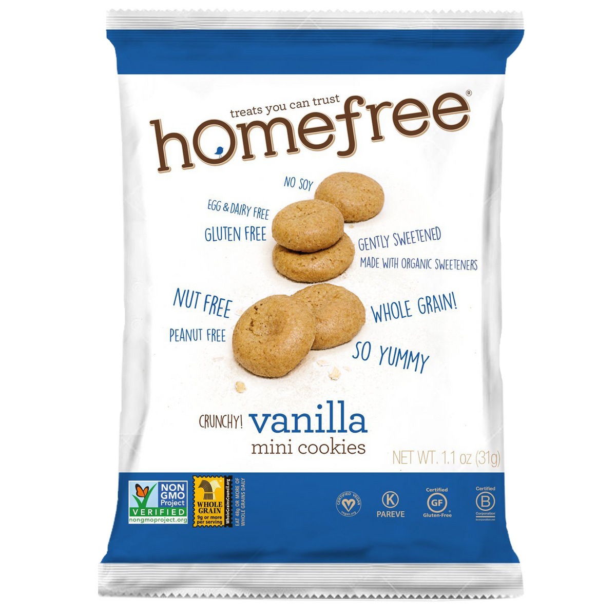 Homefree Mini Vanilla Cookies: 10 bags – Healthy Snack Solutions