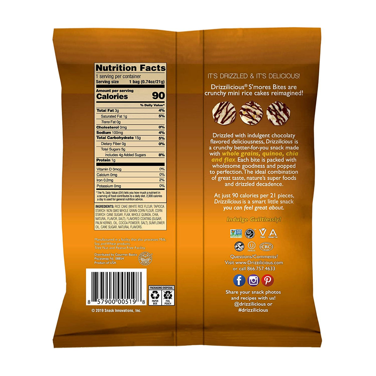 Drizzilicious Mini S'mores Rice Cake Bites - 80 Count – Healthy Snack ...